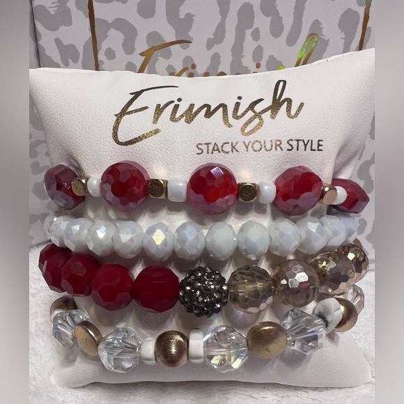 Erimish | Jewelry | Brand New Erimish Bracelets 4 Pc Stack Red White ...